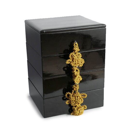 JAPANESE PLAIN BLACK LACQUER BOX FOUR TIER WITH TASSEL DRAWER PULLS 32 ...