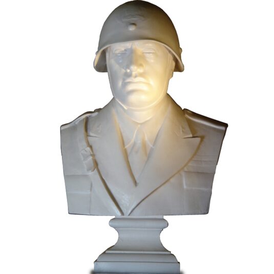 HEROIC FAUX WHITE MARBLE BUST OF MUSSOLINI WEARING HELMET ON SQUARE ...