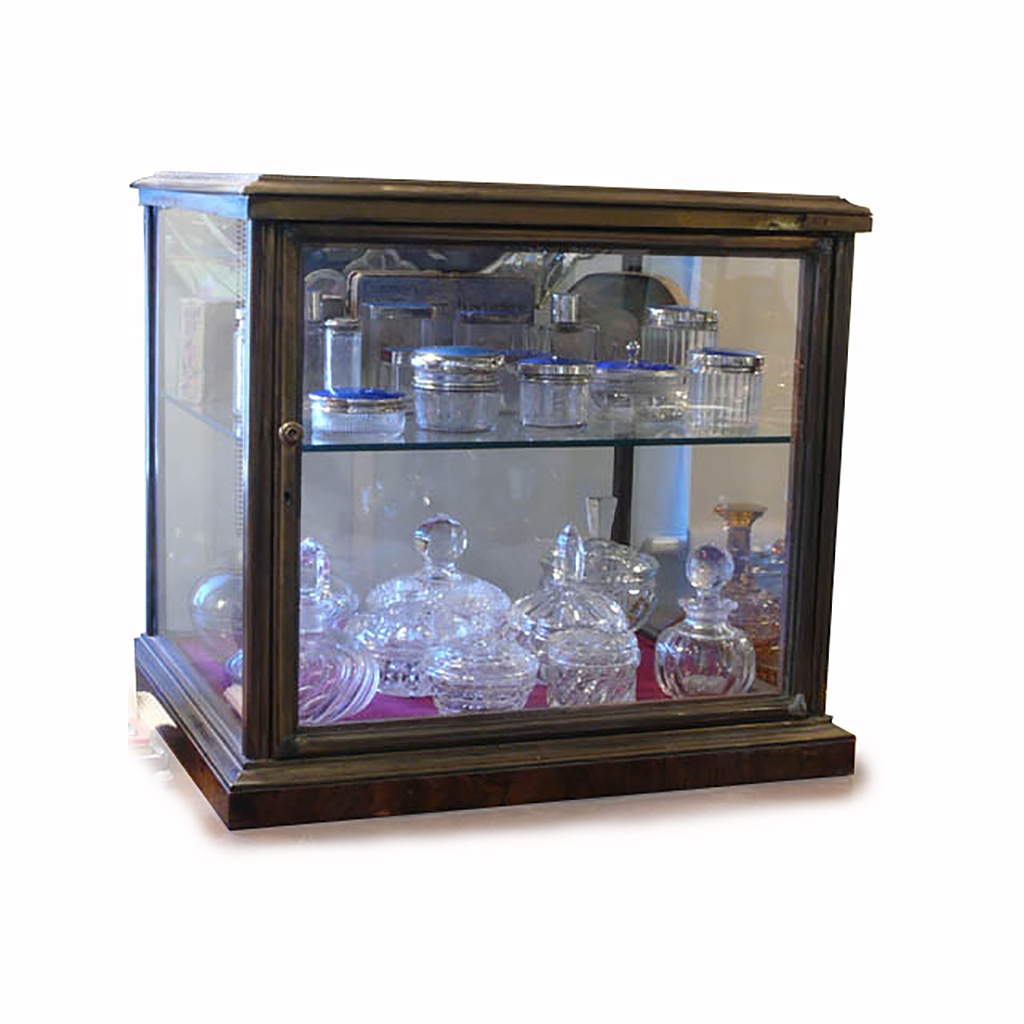 SMALL COUNTER TOP VITRINE DISPLAY CASE BRASS AND GLASS SINGLE SHELF 49 ...
