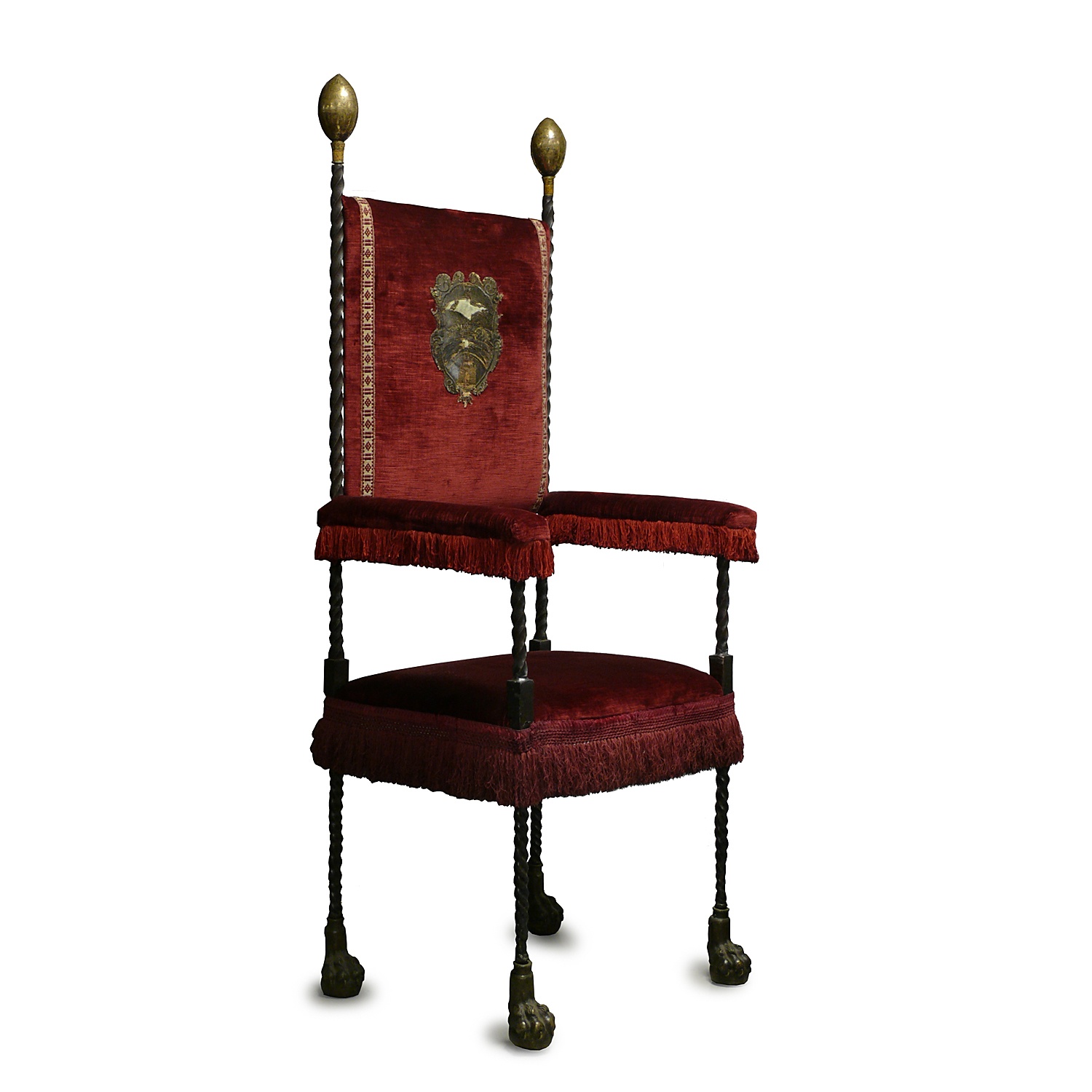LARGE EARLY 16TH CENT. ITALIAN WROUGHT IRON PAPAL THRONE CHAIR WITH RED ...