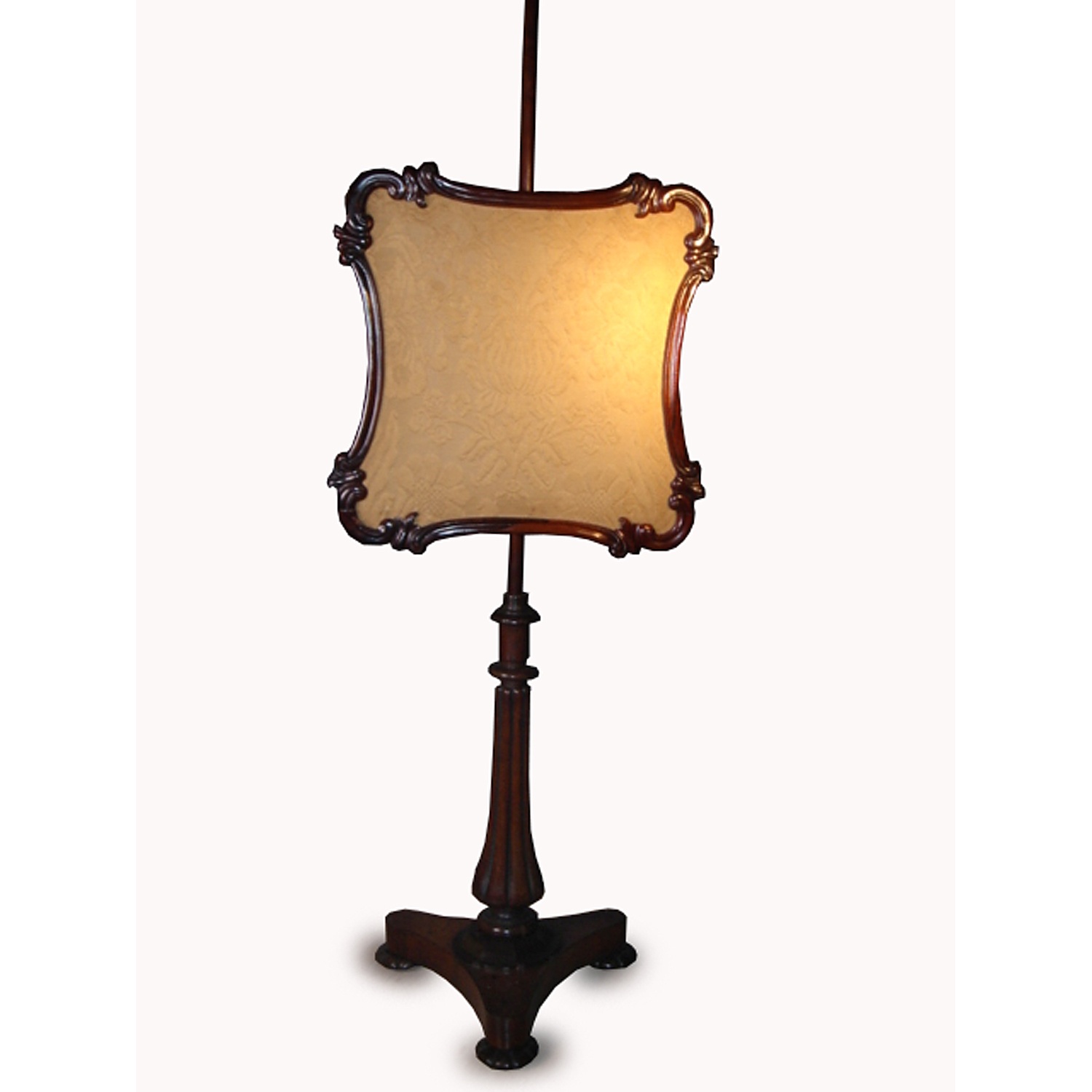 REGENCY CARVED HARDWOOD POLE SCREEN WITH FLUTED STEM AND TRICORN BASE ...