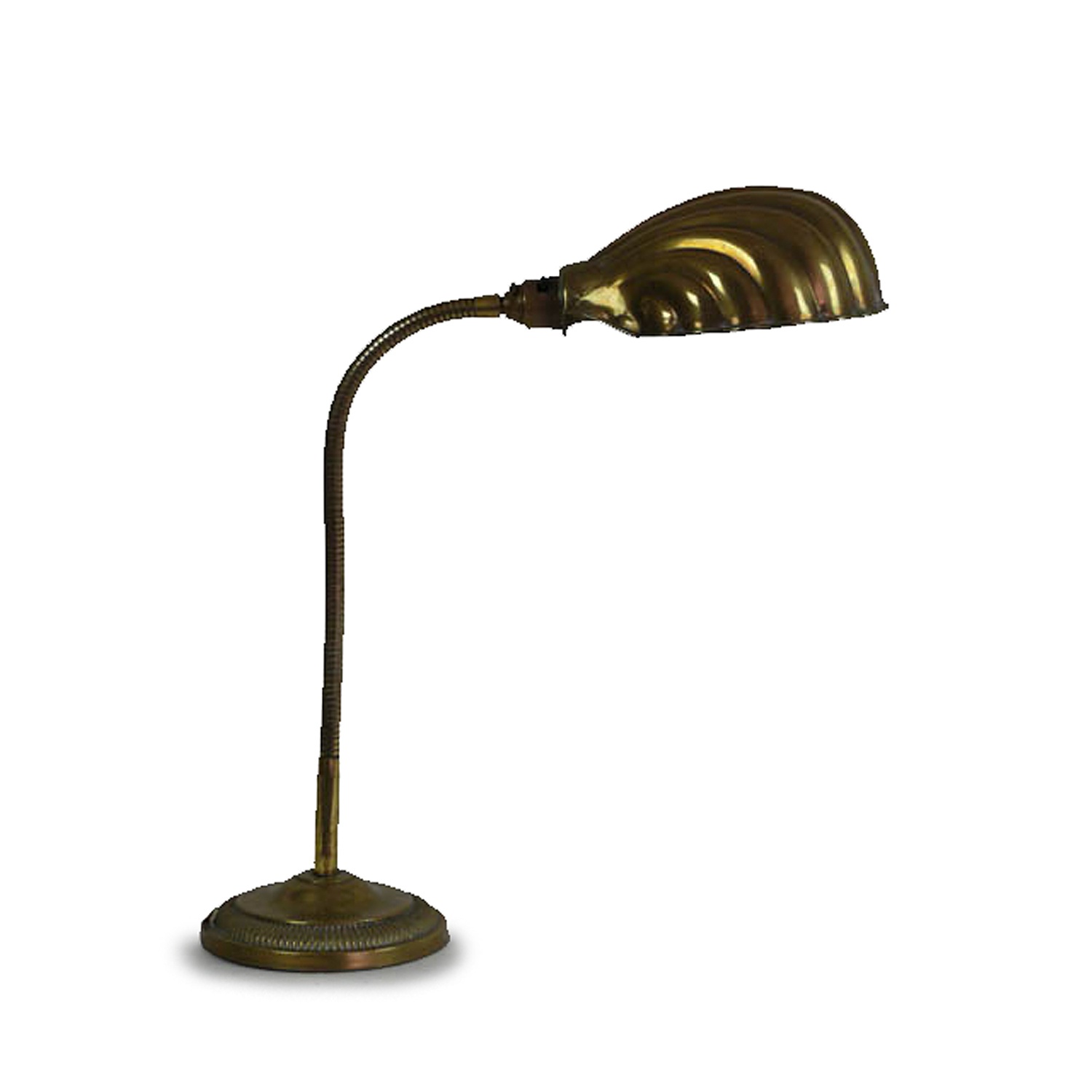 BRASS SWAN NECK DESK LAMP WITH BRASS SHELL SHADE 43 CM HIGH - Prop hire ...