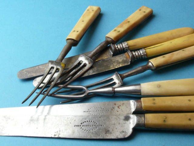 EARLY STYLE RIVETED BONE HANDLE CUTLERY AS LISTED - Authentic antique ...