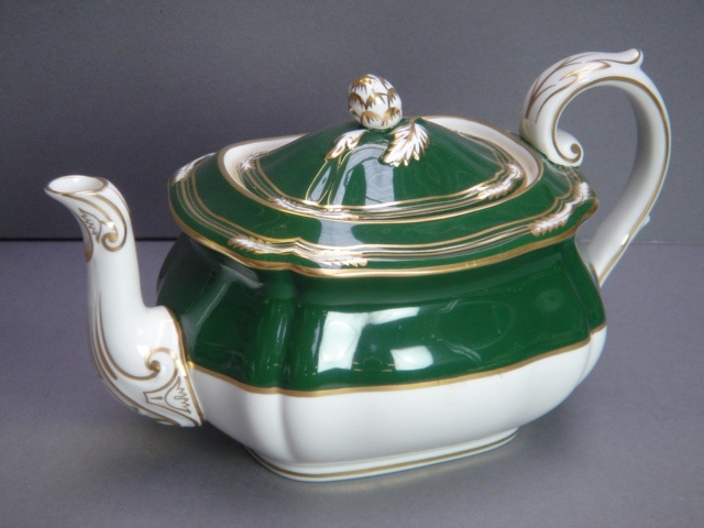 SPODE HARROGATE TEAPOT AND LID DARK GREEN AND GOLD - Authentic antique ...