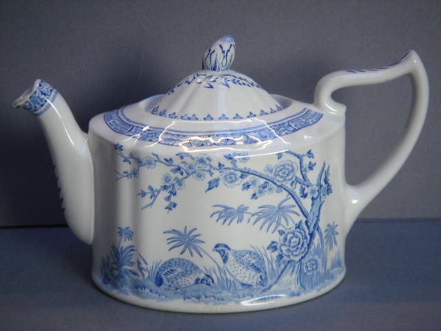 FURNIVALS QUAIL TEAPOT WITH LID BLUE AND WHITE (X2) - Authentic antique ...