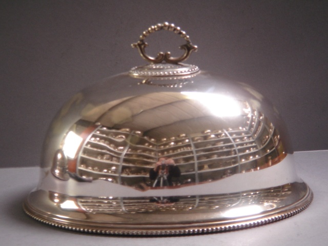 E.P. SILVER DISH COVER / FOOD DOME BEAD HANDLE AND BORDER 26 CM ...