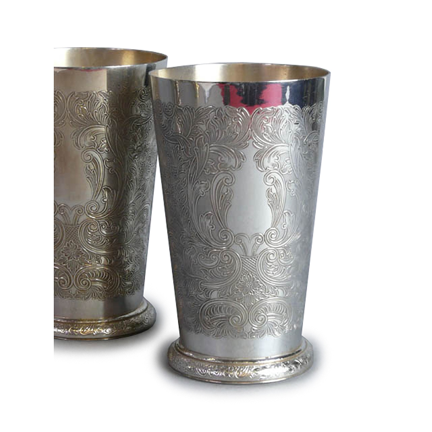 E.P. SILVER TALL ENGRAVED BEAKER (X2) - Authentic antique prop hire for ...