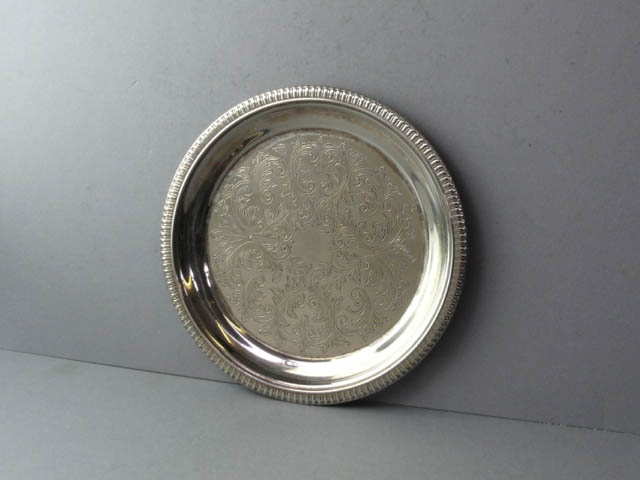 CIRCULAR E.P. SILVER PLATTER / PLATE GADROON EDGE WITH ENGRAVED CENTRE ...