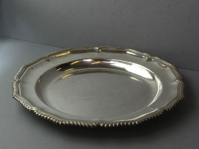 E.P. SILVER PLATE SHAPED GADROON EDGE - Prop hire for film, TV, and events