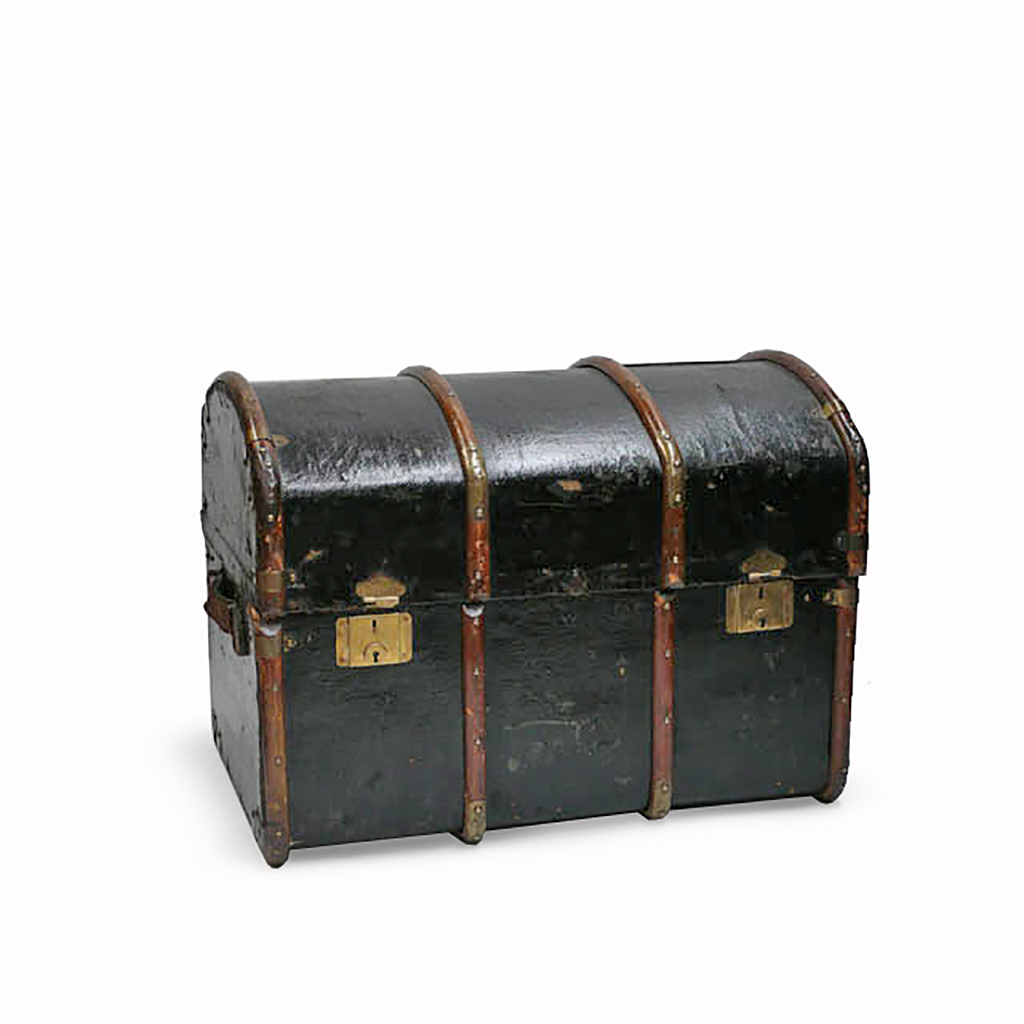 LARGE DOME TRUNK BLACK COMPRESSED CANE WITH WOOD BANDING AND BRASS ...
