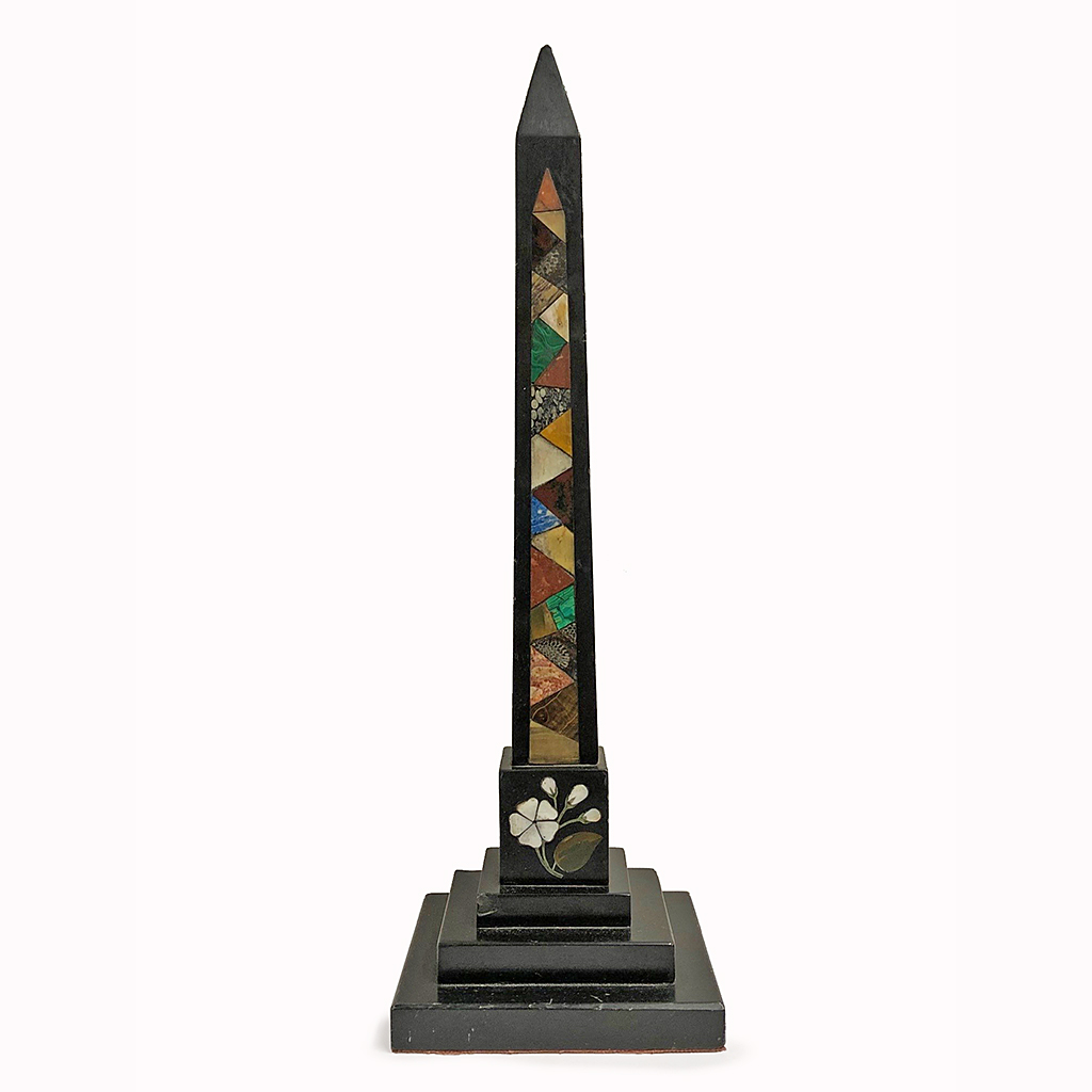 BLACK ASHFORD MARBLE OBELISK WITH RARE MARBLE INLAID FRONT DERBYSHIRE ...