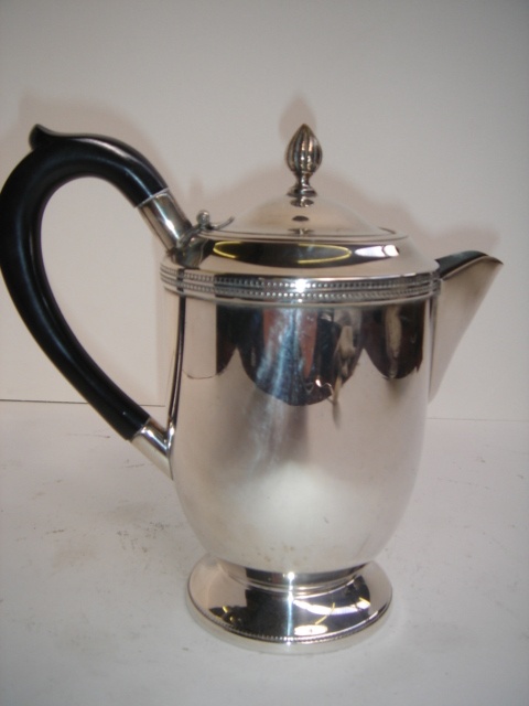 SMALL PLAIN SILVER COFFEE POT - Prop hire for film, TV, and events