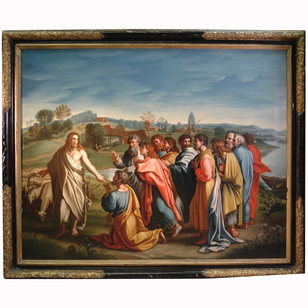 OIL PAINTING 43/i X 55/i CHRIST'S CHARGE TO PETER AFTER RAPHAEL IN A ...