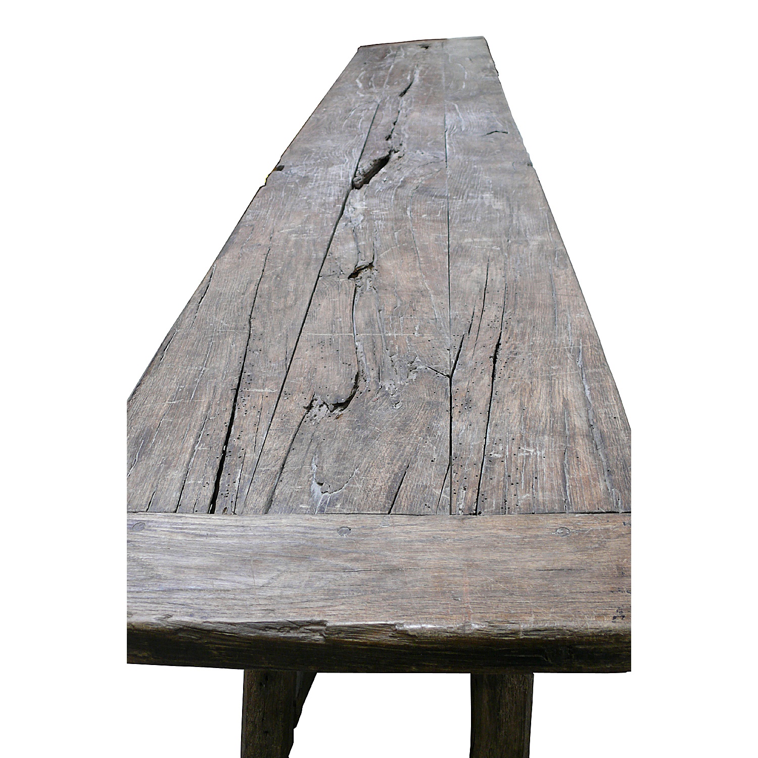 LARGE RUSTIC DARK WOOD TRESTLE TABLE IN THREE SECTIONS WITH PEG JOINTS ...