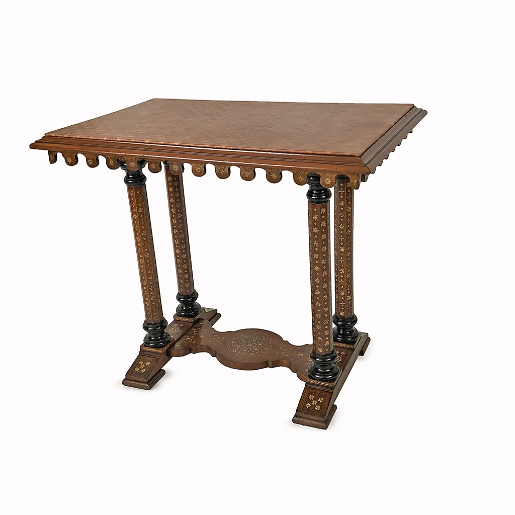 VENETIAN TABLE 18TH CENT STYLE BONE FLORAL INLAY WITH HEXAGONAL COLUMN ...