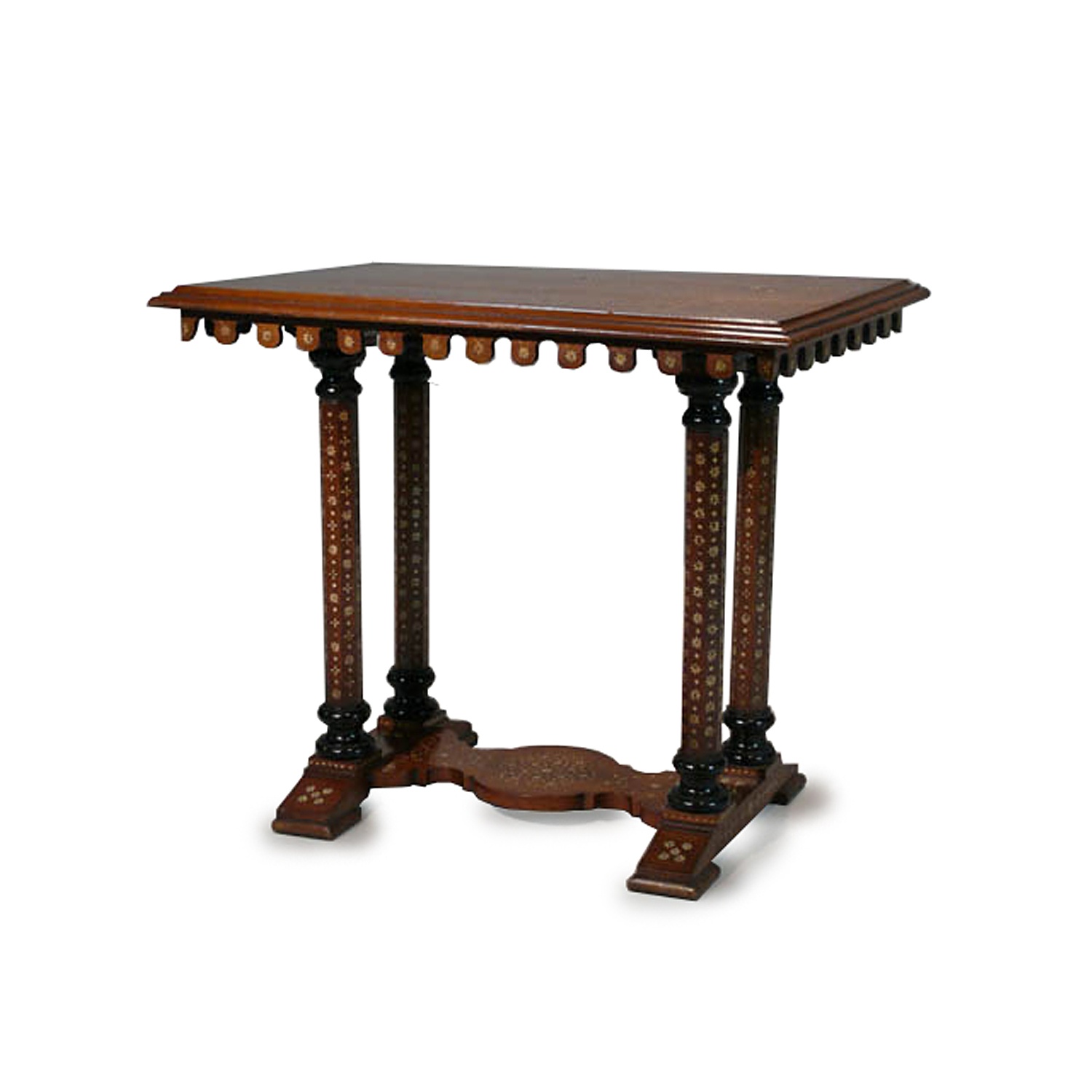 VENETIAN TABLE 18TH CENT STYLE BONE FLORAL INLAY WITH HEXAGONAL COLUMN ...