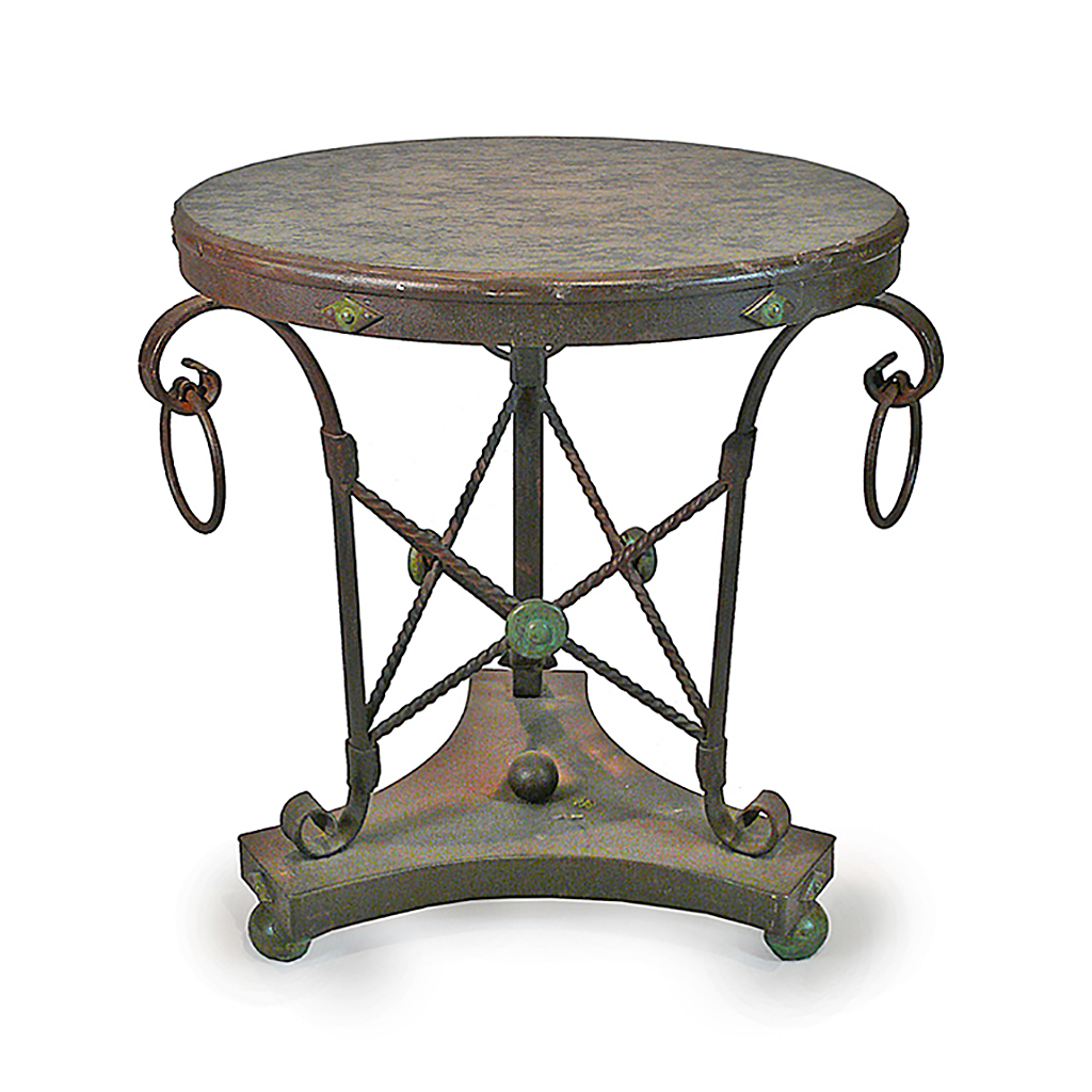 ROMAN STYLE CIRCULAR TABLE WROUGHT IRON WITH BRONZE MOUNTS BLACK GREEN ...