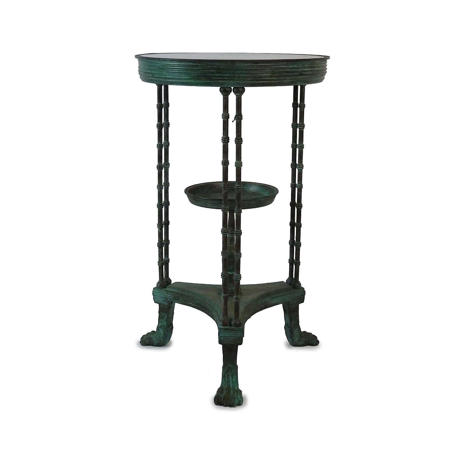 CLASSICAL BRONZE OCCASIONAL TABLE CIRCULAR WITH THREE PAIRED COLUMN ...