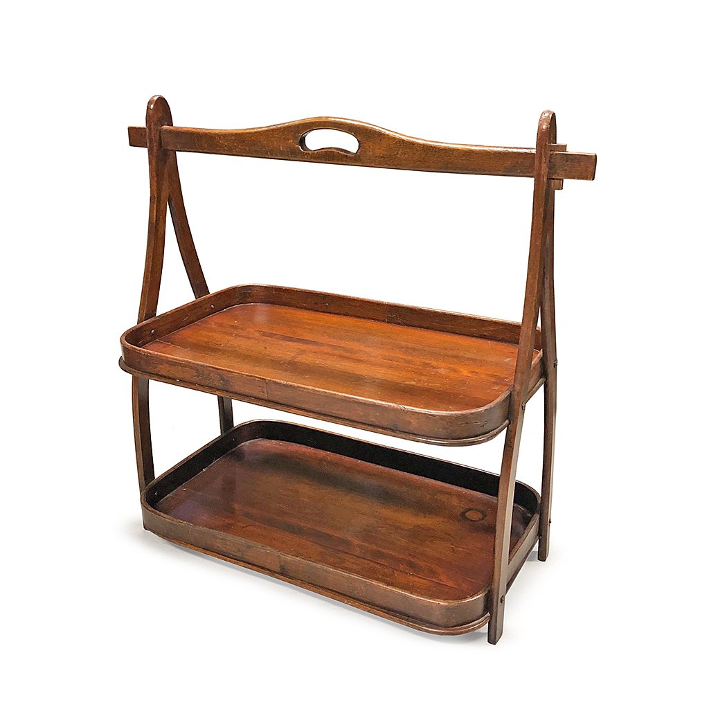 TWO TIER WOODEN CARRYING TRAY WITH TOP HANDLE - Authentic antique prop ...