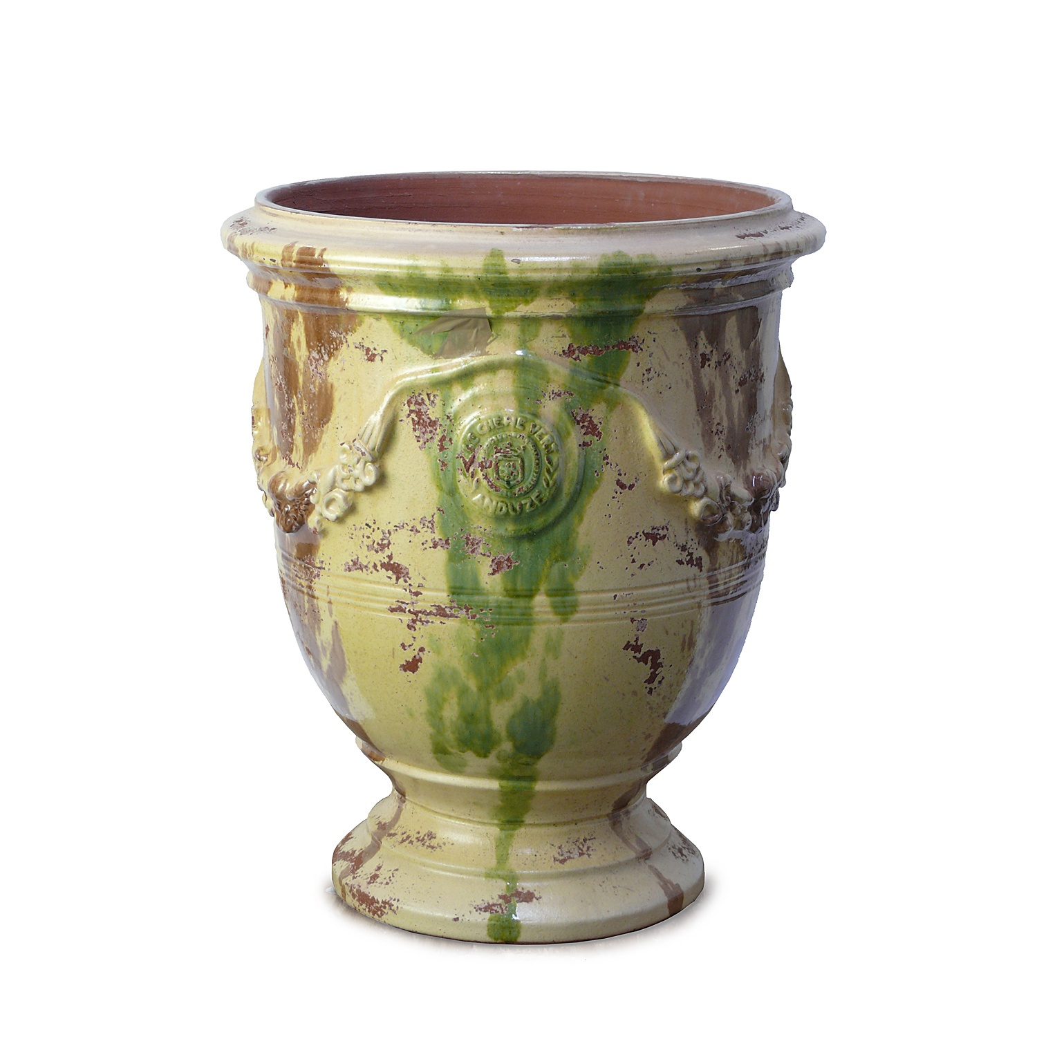 VERY LARGE FRENCH ANDUZ GARDEN URN BELL SHAPED GREEN AND YELLOW ...