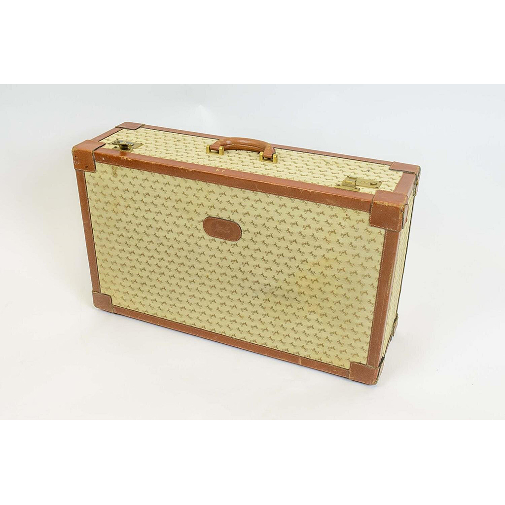 MEDIUM SIZE CREAM SUITCASE WITH TAN LEATHER TRIM AMERICAN CIRCA 1975 ...