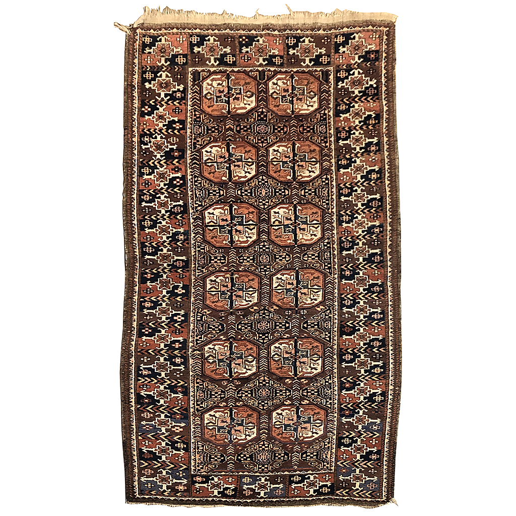 ANTIQUE BALOUCH RUG BROWN AND CREAM WITH 12 MEDALLION CENTRE 228 CM X ...
