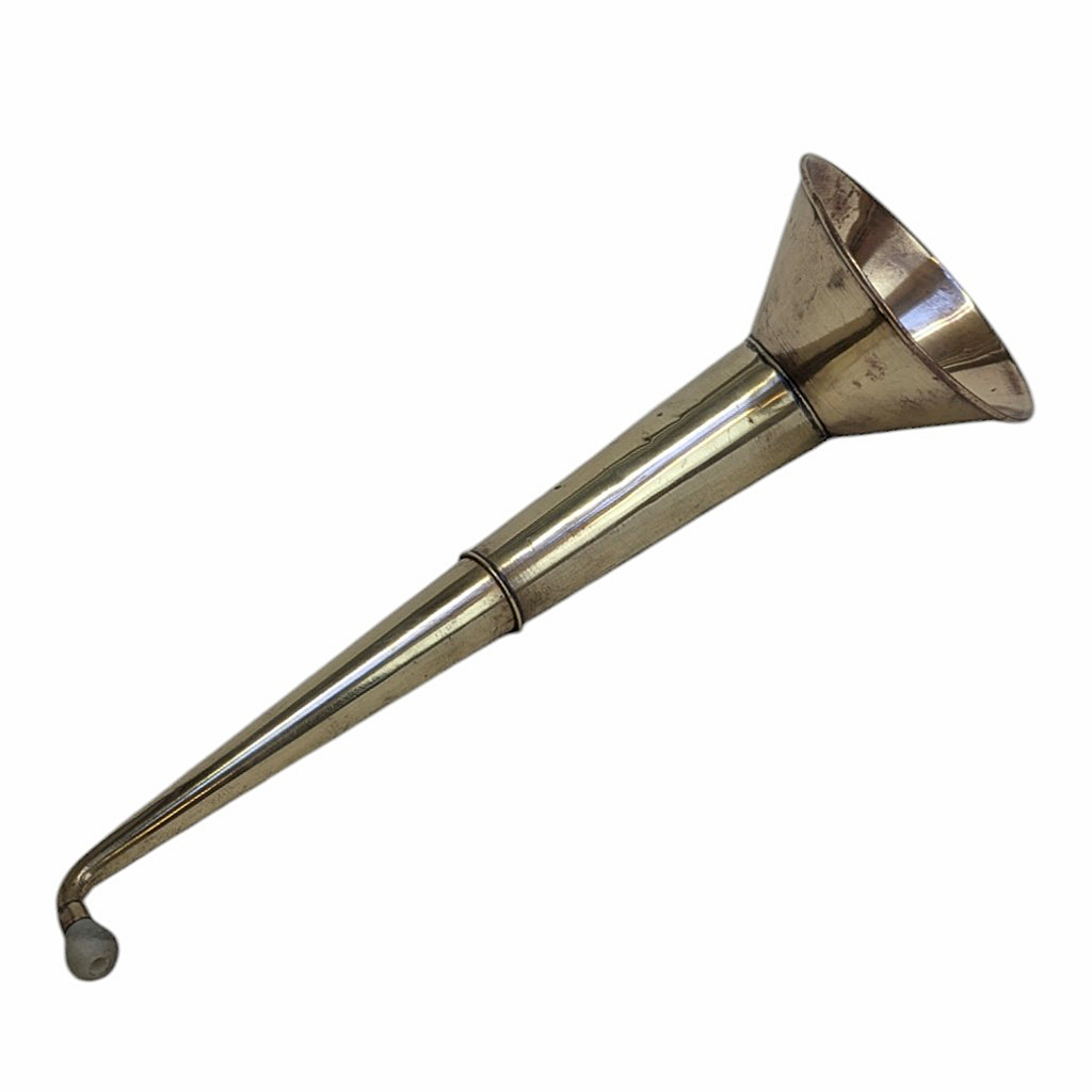 COLLAPSIBLE BRASS EAR TRUMPET WITH BONE EAR PIECE 30 CM LONG - Prop ...